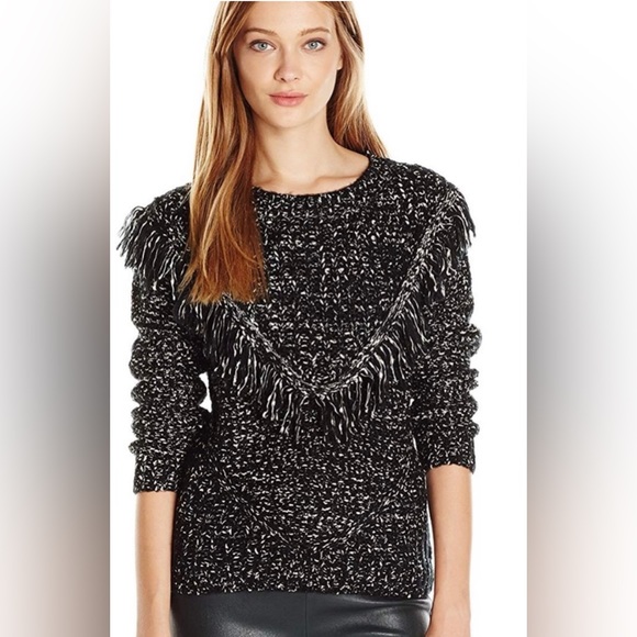 Astr | Sweaters | Astr The Label Marion Black White Fringe Oversized ...